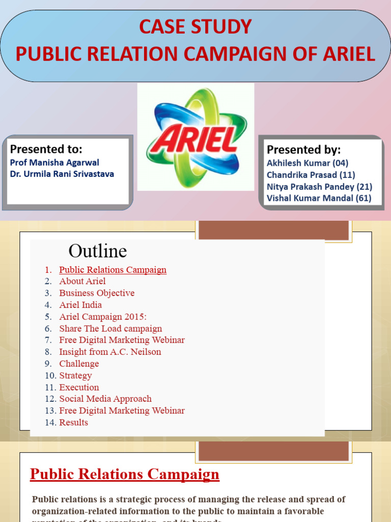 Case Study PR Campaign Ariel Akhilesh Chandrika Nitya Vishal-Mandal | PDF | Procter & Gamble ...