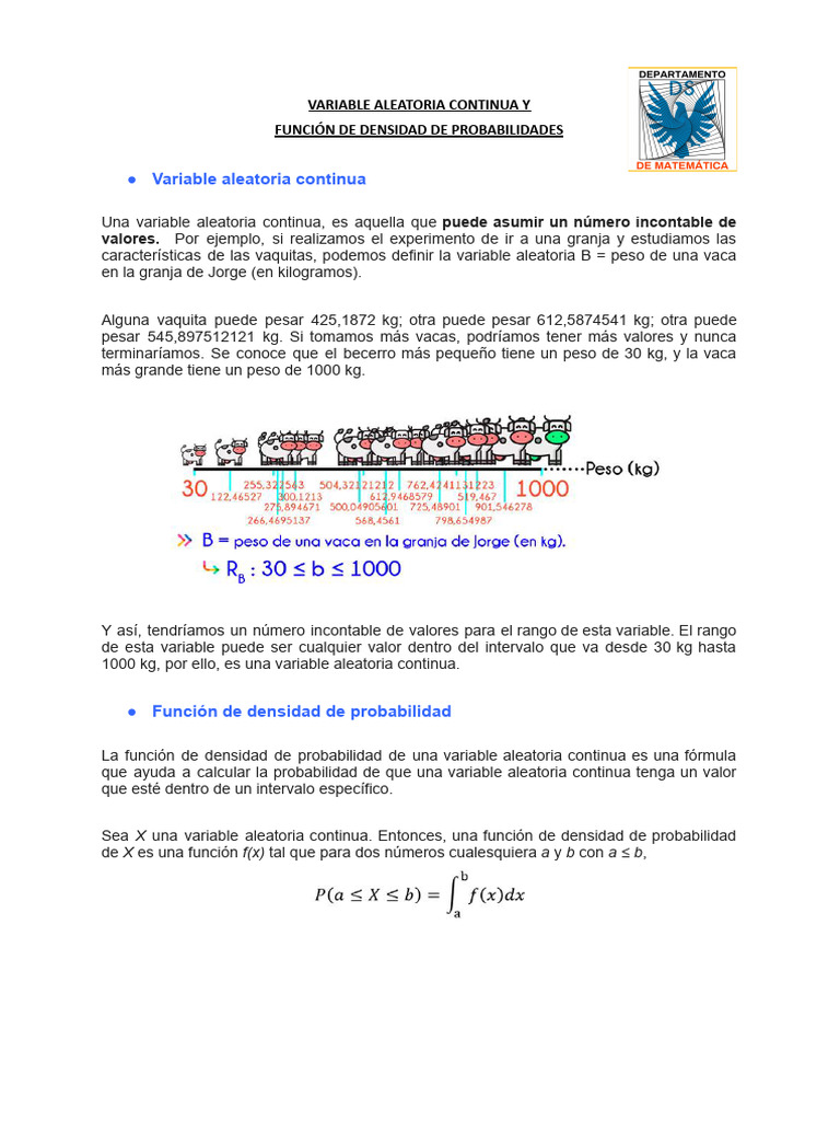 VARIABLE ALEATORIA CONTINUA Y FUNCIÓN DENSIDAD Versión 2024 | PDF | Función de densidad de ...
