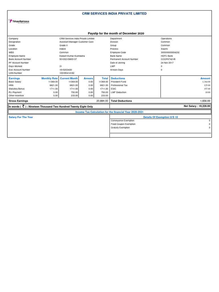 payslip-2020-2021-12-300000000004232-CRMSIPL | PDF | Salary | Personal ...