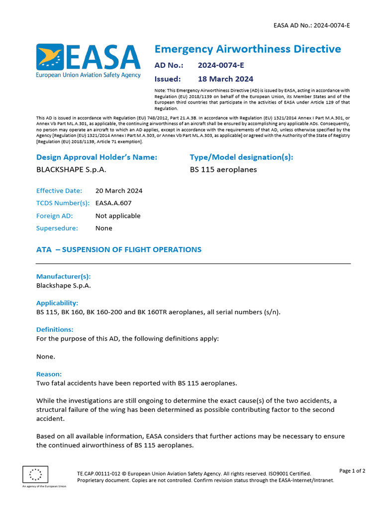 Easa Ead 2024-0074-E 1 | PDF | Aviation