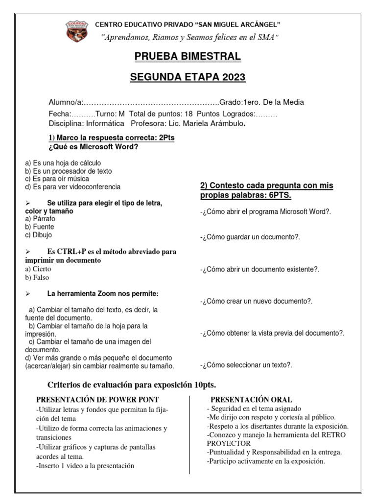 Bimestral 1ero Grupo2 Word | PDF | Informática