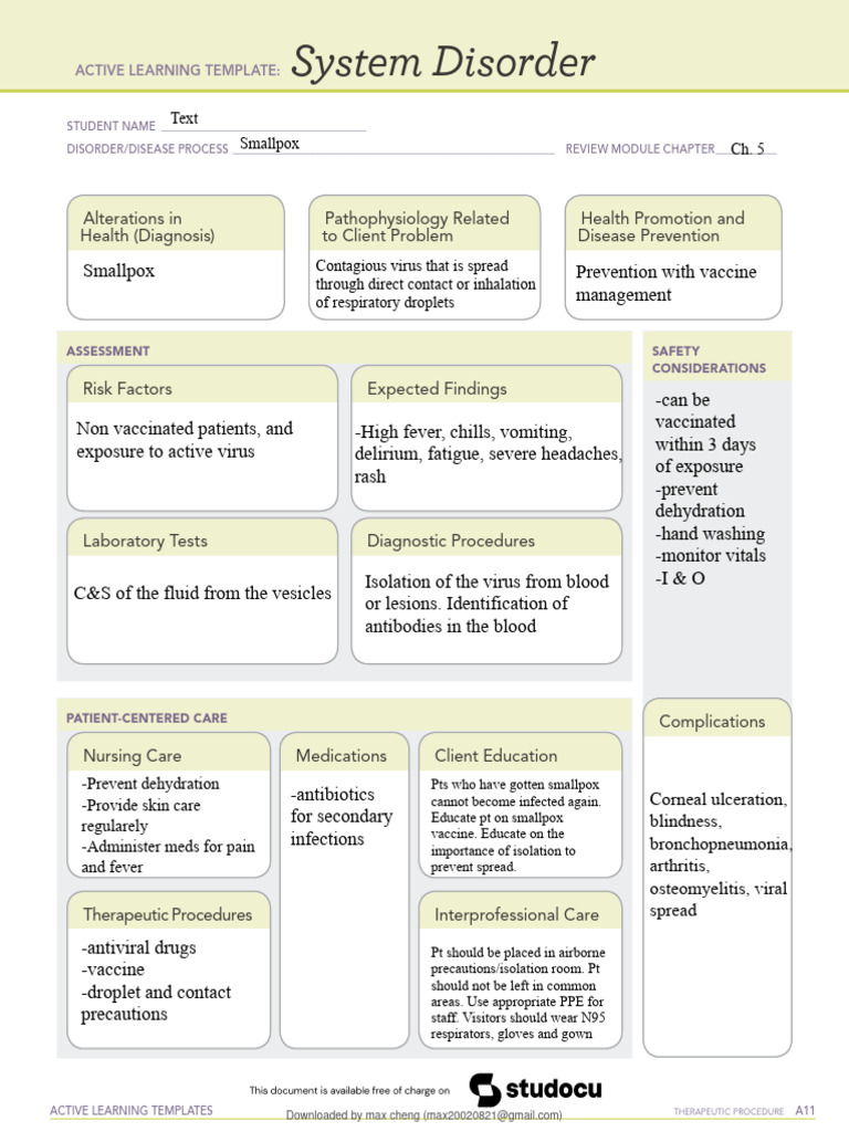 Smallpox Active Learning Template | PDF | Smallpox | Infection