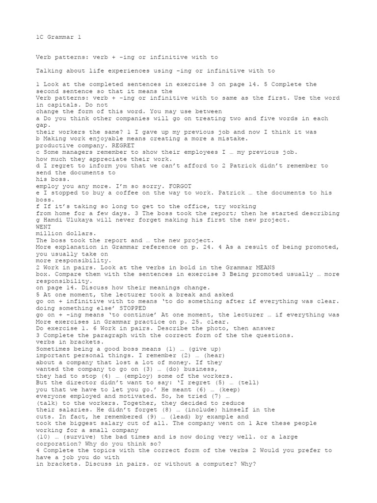 Verb Patterns | PDF | Syntax | Grammar