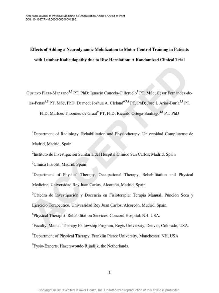 Effects of Adding A Neurodynamic Mobilization To Motor Control Training ...