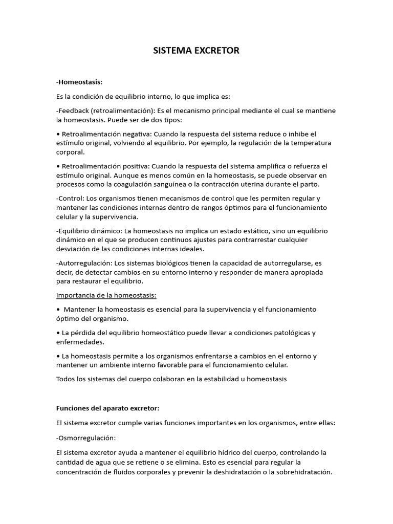 Funciones del Sistema Excretor | PDF | Excreción | Homeostasis