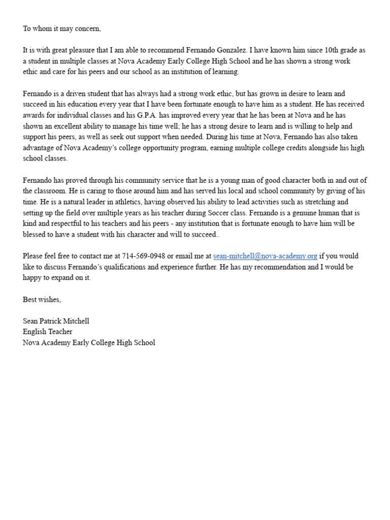 F Gonzalez Letter of Rec 1 1 | PDF