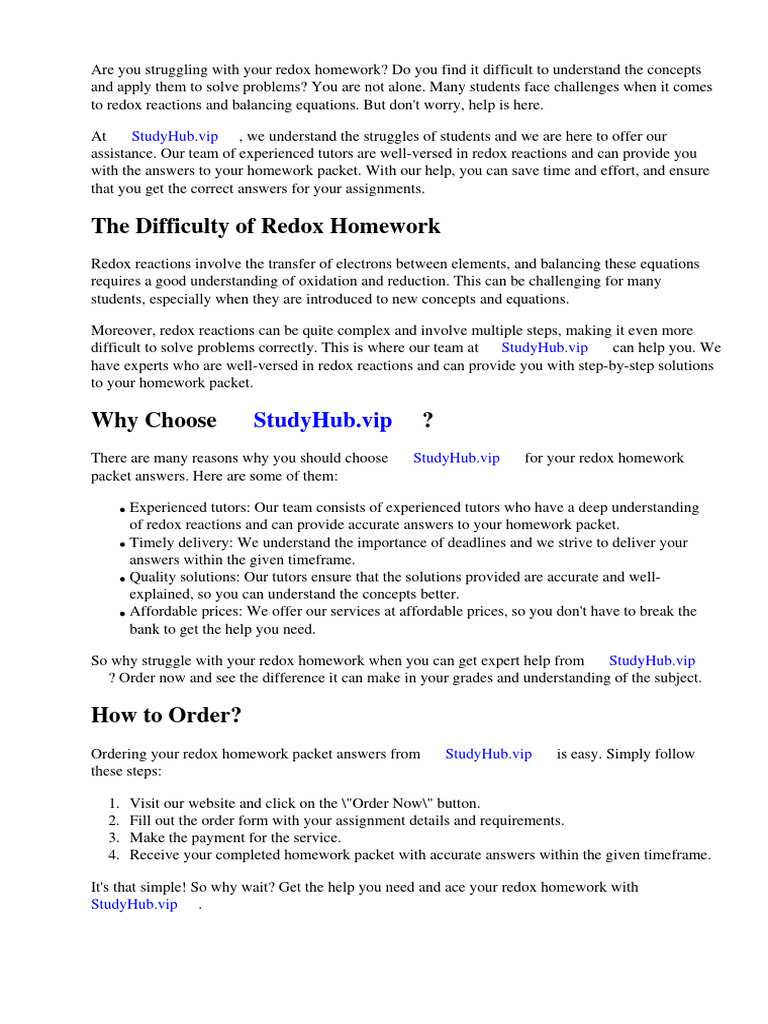 Redox Homework Packet Answers | Download Free PDF | Redox | Chemical ...