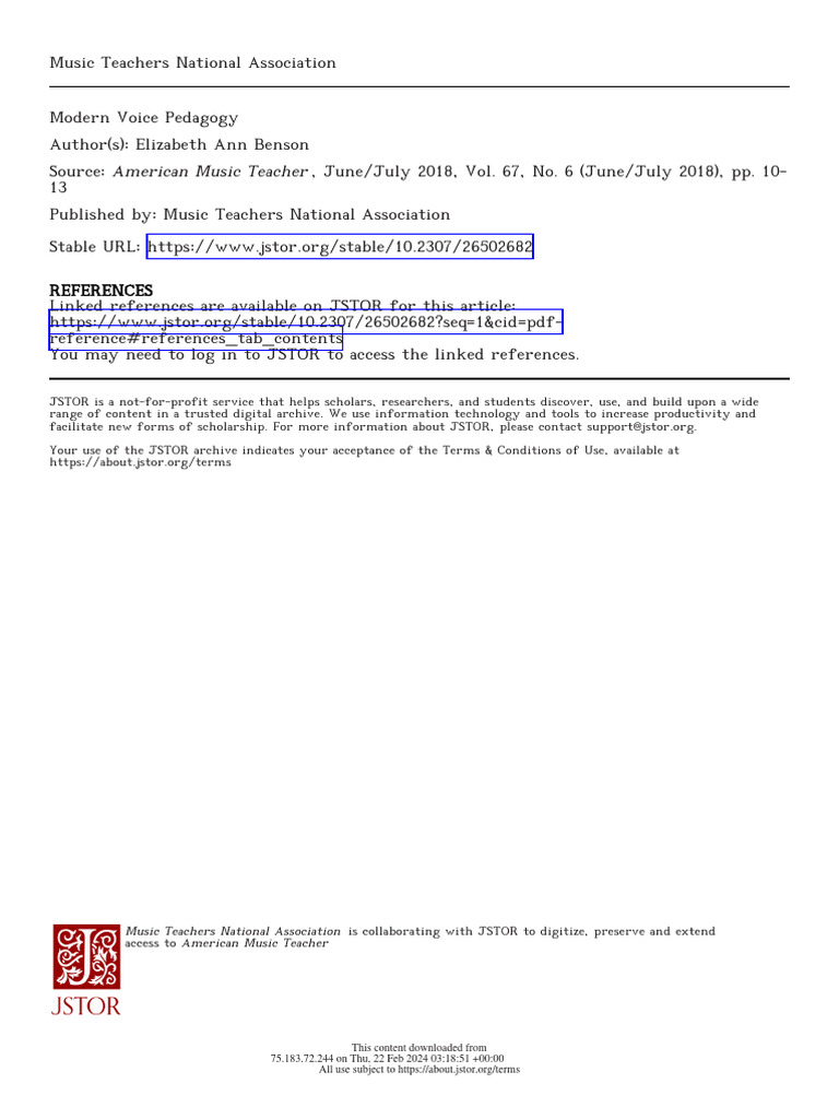2 Benson Modern Pedagogy | PDF | Singing | Vocal Pedagogy 2 Benson Modern Pedagogy | PDF | Singing | Vocal Pedagogy