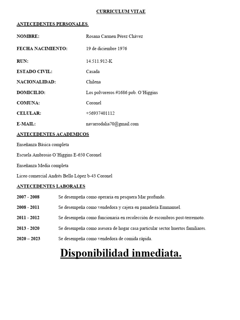 CURRICULUM VITAE ROSANA PEREZ | PDF