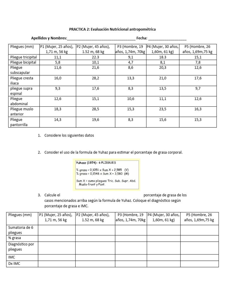 PrÃ¡ctica Antrop Pliegues | PDF | Antropometría | Cuerpo humano