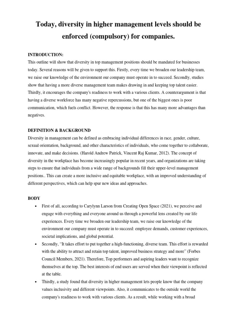 AEn Group Essay Outline Draft Group 3 | PDF | Diversity (Business ...