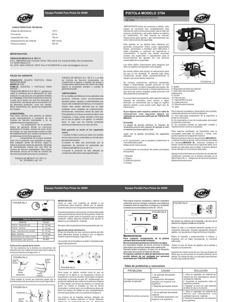 Equipo Portatil para Pintar de 500W Modelo 3704 902690 | PDF | Enchufes ...