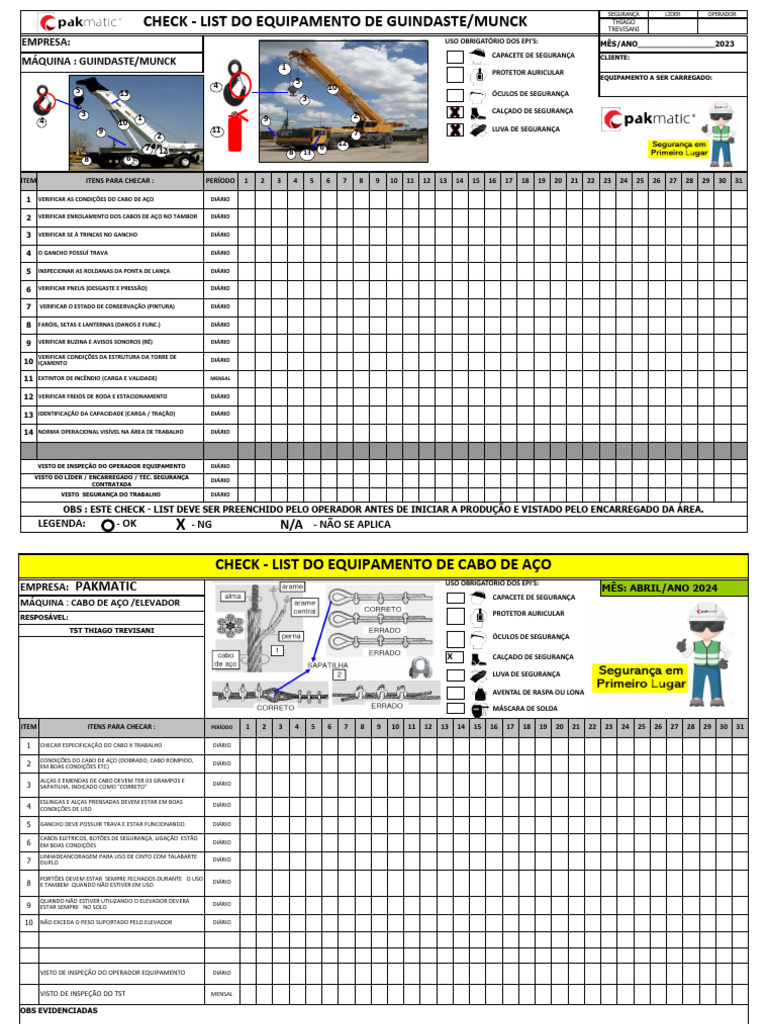Check List - Equipamentos | PDF | Guindaste (máquina) | Bens manufaturados