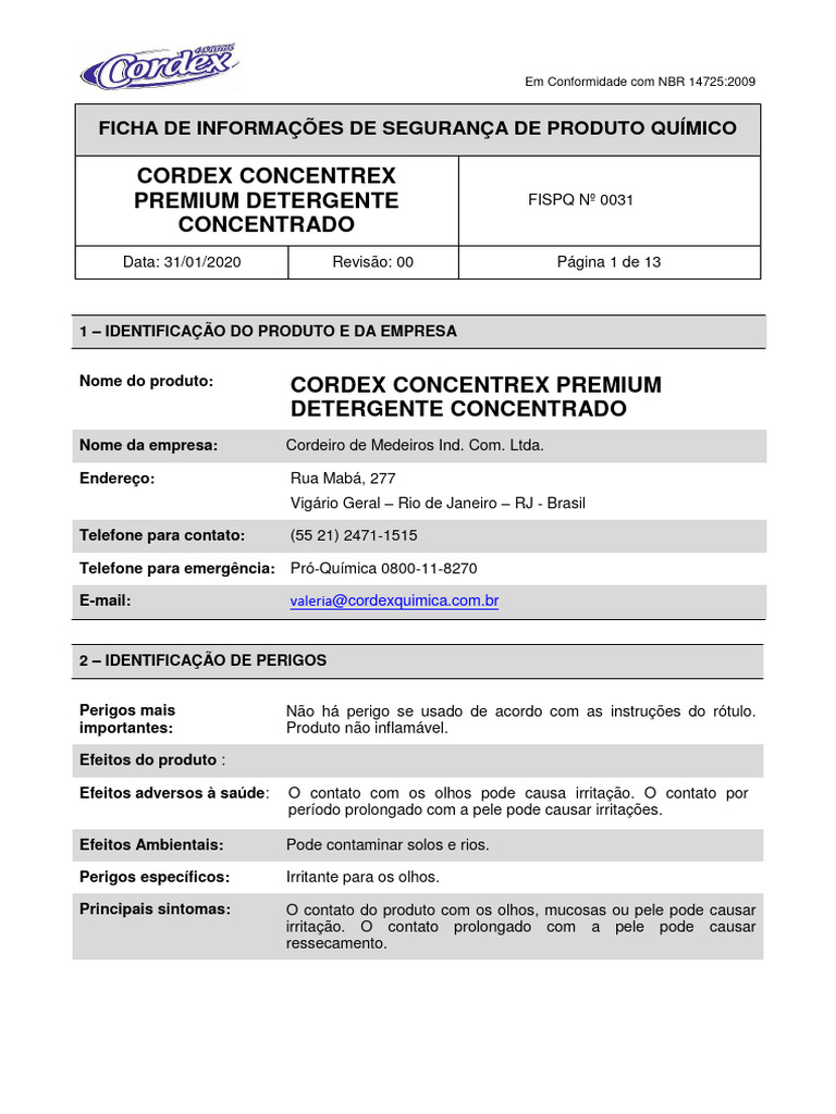 0031 Cordex Concentrex Detergente Concentrado | PDF | Embalagem e ...