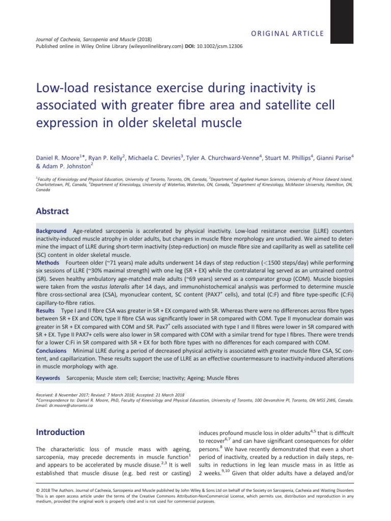 Low Load Resistance Exercise During Inactivity Is Associated With | Download Free PDF ...