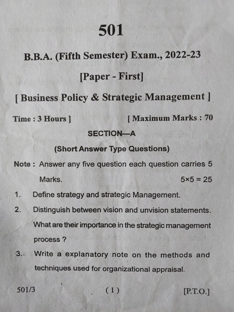 Questionspaper BBA VTH Sem (2022-2023) | PDF
