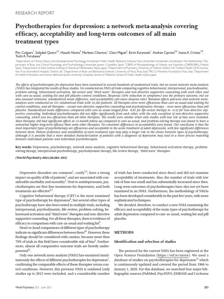 Cuijpers Et Al., (2021) | PDF | Psychotherapy | Major Depressive Disorder