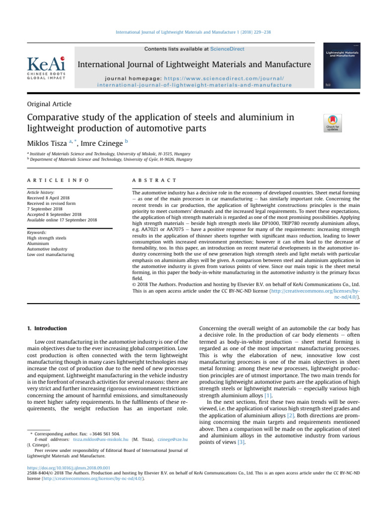 Comparitive Study of Appl. of Steels and Al in LW Production of ...