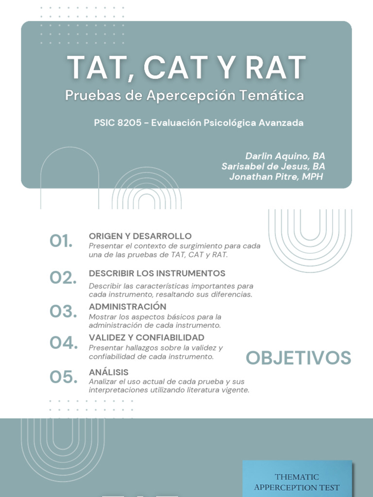 TAT, CAT y RAT | PDF | Validez (Estadísticas) | Adultos