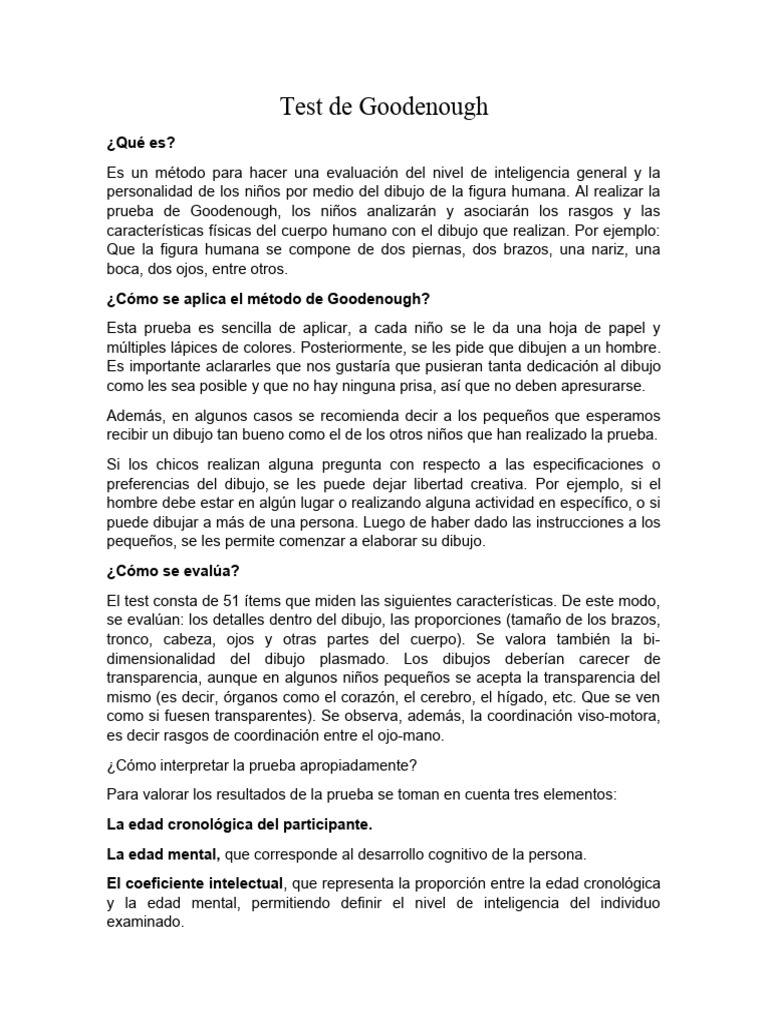 Aplicación del Test de Goodenough | PDF | Inteligencia | Cociente de ...