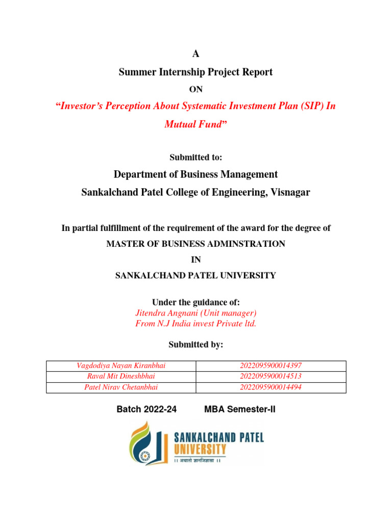 Sip Project 2023 | PDF | Investing | Mutual Funds