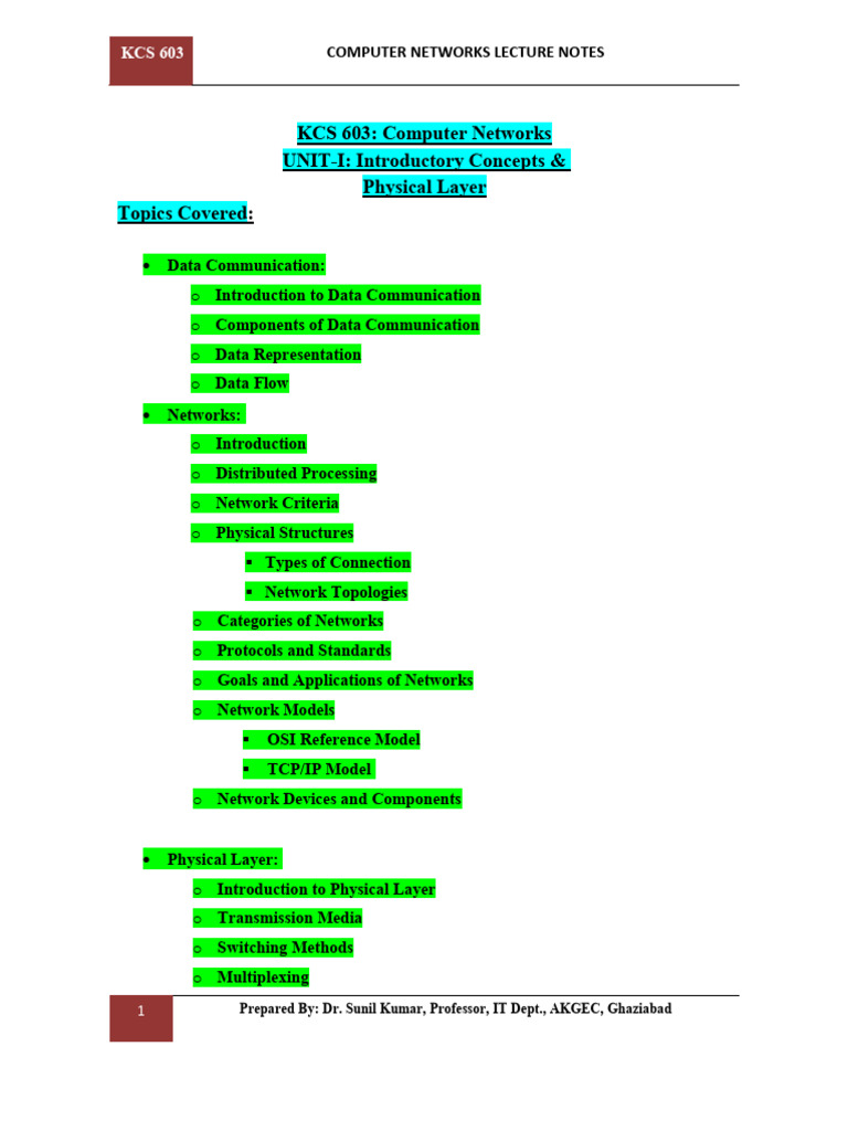 Unit 1 Notes Kcs 603 Computer Networks Pdf Duplex Telecommunications Osi Model 