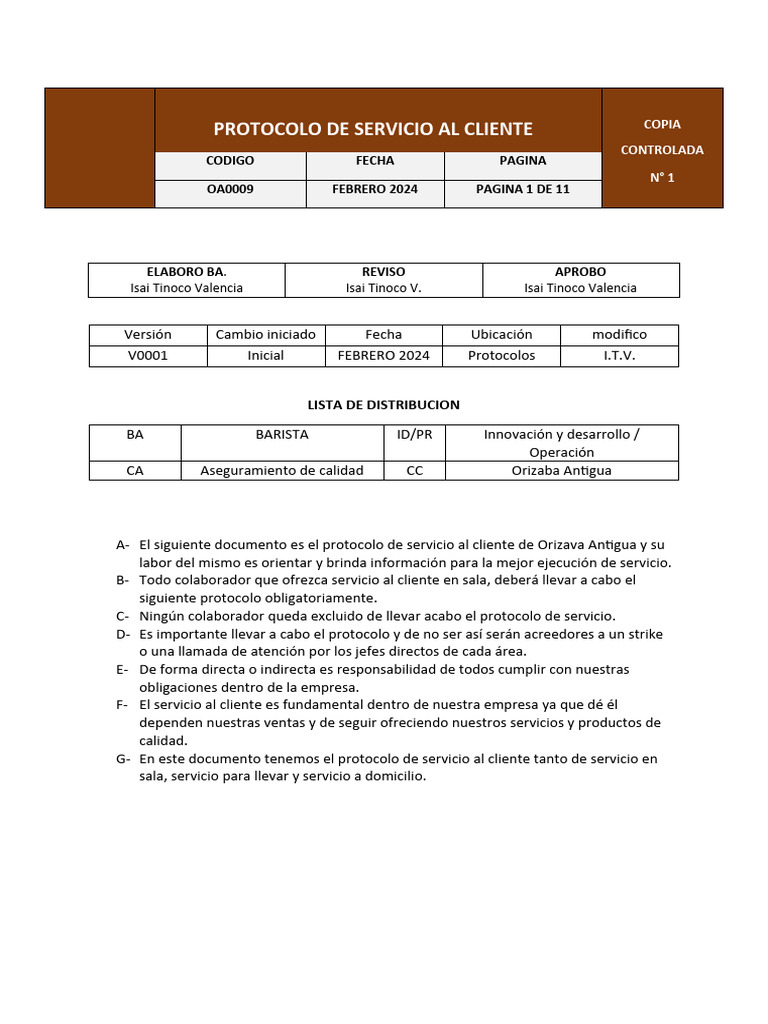 Protocolo de Servicio Al Cliente | PDF