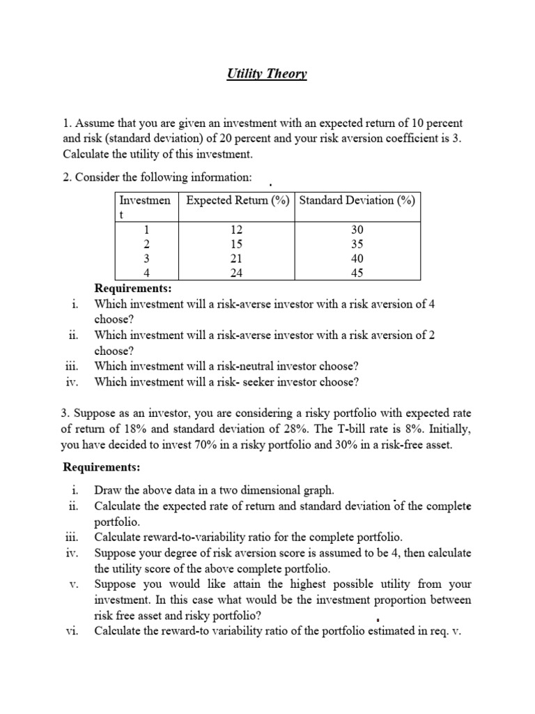Utility Theory and Portfolio Management | PDF | Risk Aversion | Sharpe Ratio