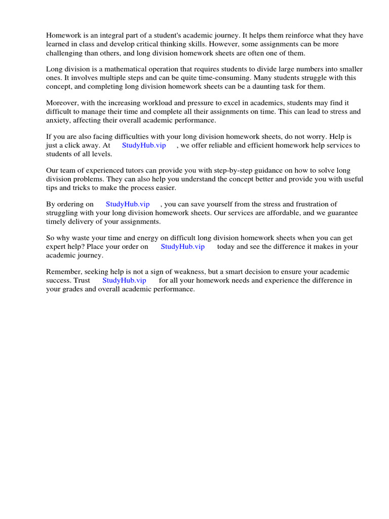 Long Division Homework Sheets | Download Free PDF | Division ...