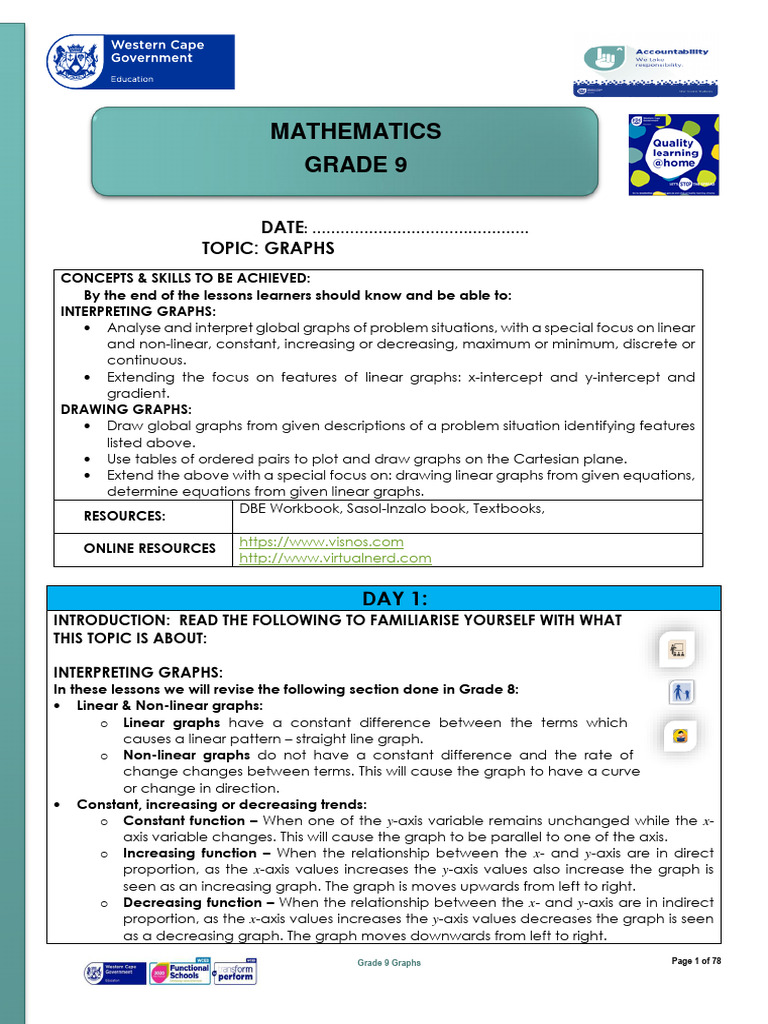 Lesson Plan Gr. 9 Mathematics Graphs (2 Weeks) | Download Free PDF ...