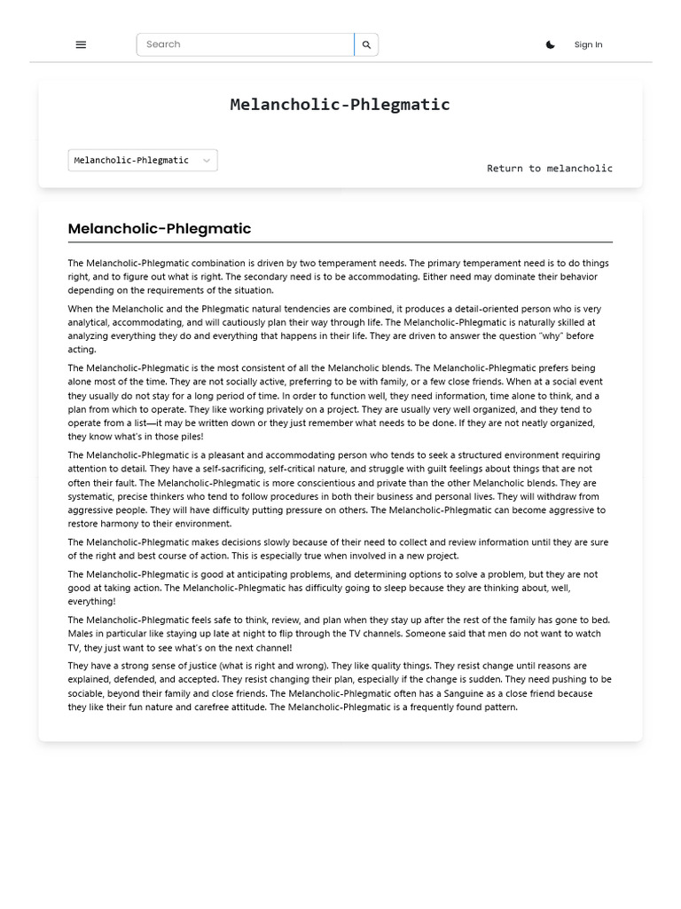 Melancholic-Phlegmatic The Centralized Source For Typology Content ...