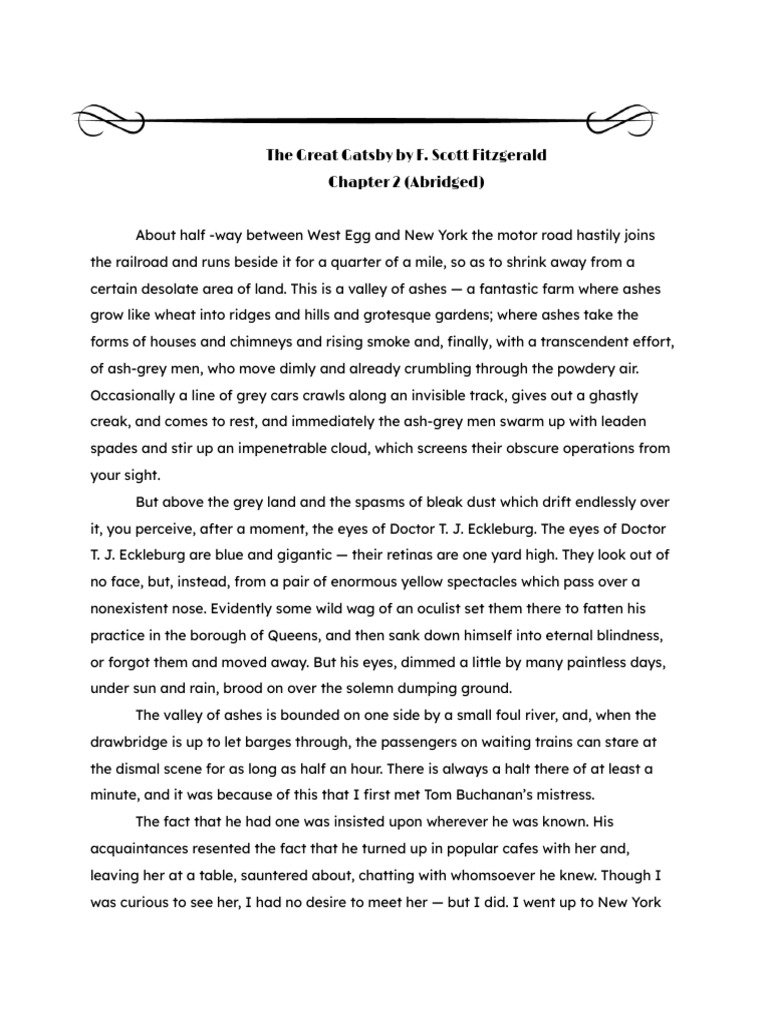 Great Gatsby Chapter 2 abridged | PDF