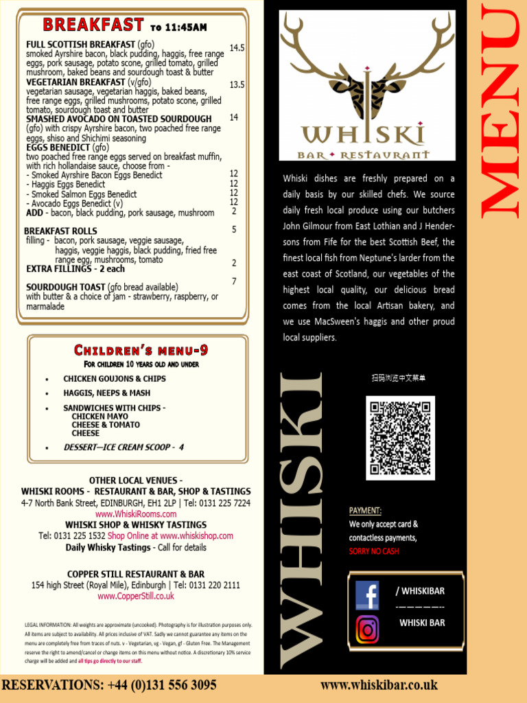 Whiski Bar: Fresh Scottish Breakfast Menu | PDF | Hamburgers | Sauce