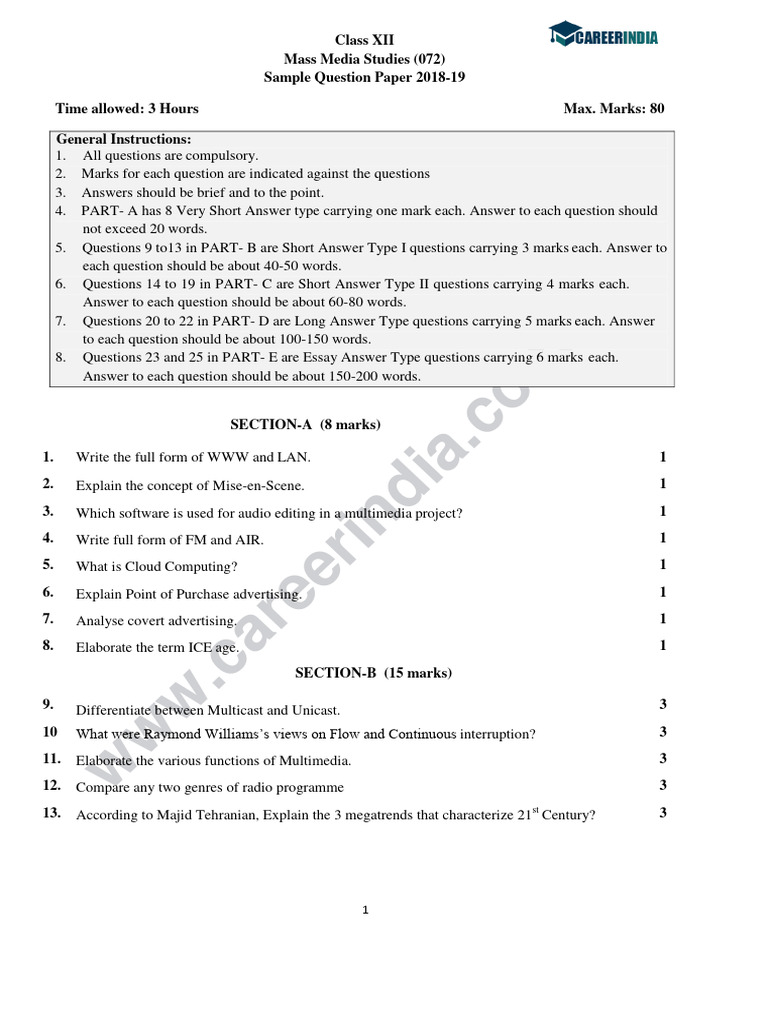 Mass Media Sample Question | PDF | Human Communication | Communication