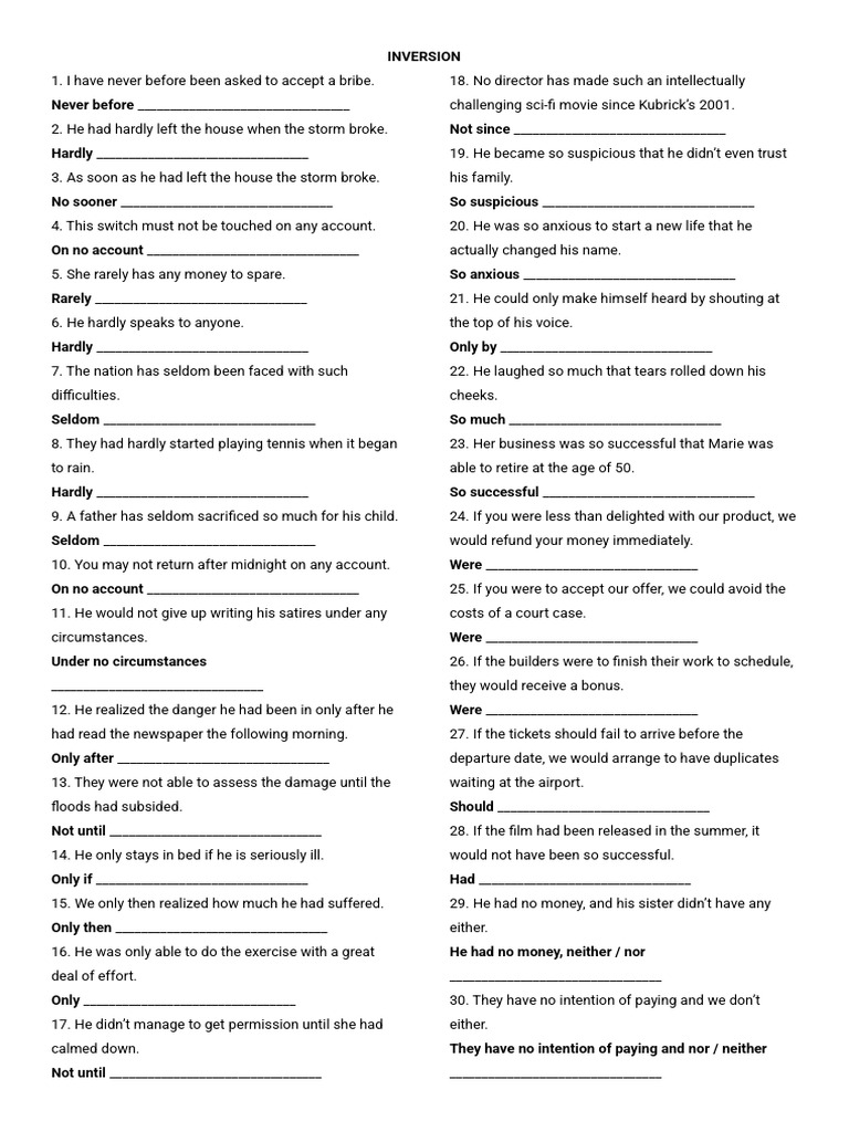 INVERSION EXERCISES | PDF