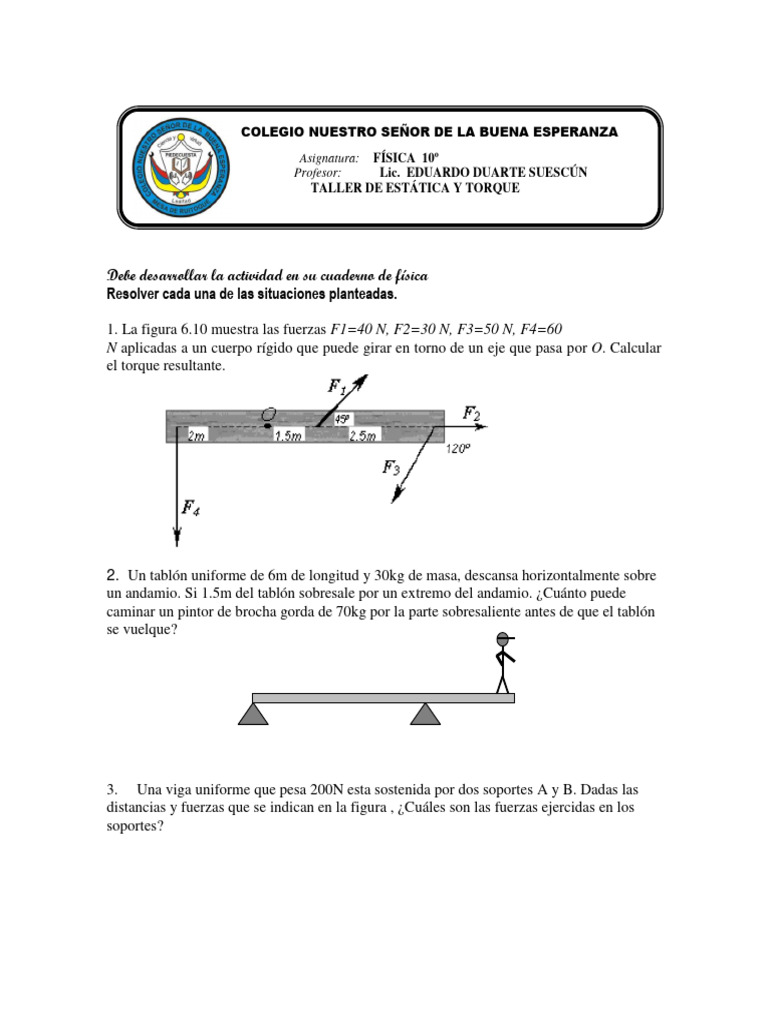 Taller Física, Torque | PDF | Física | Cantidades fisicas
