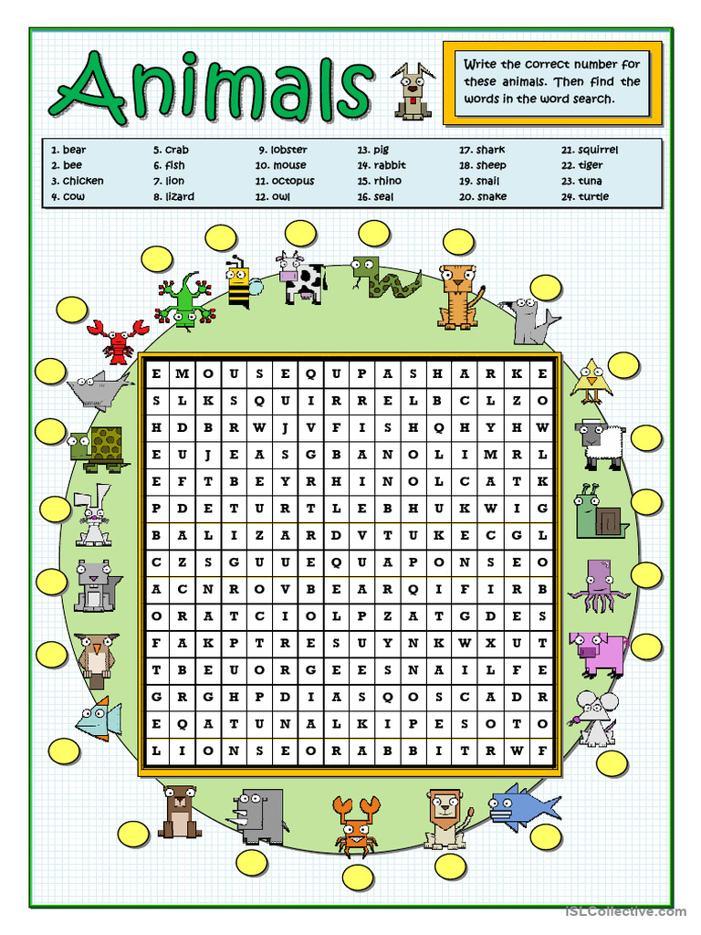 Animals - Wordsearch | PDF | Zoology
