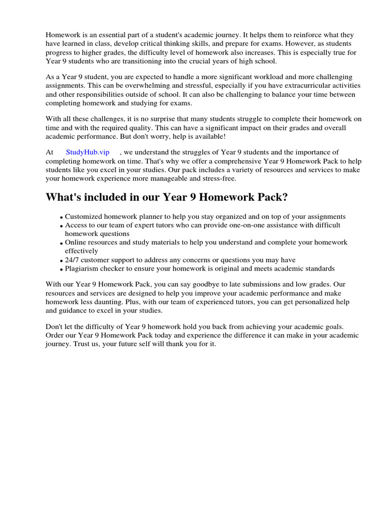 Year 9 Homework Pack | Download Free PDF | Homework | Facebook