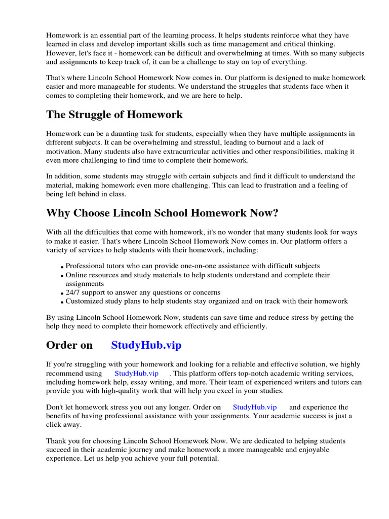 Lincoln School Homework Now | PDF | Homework