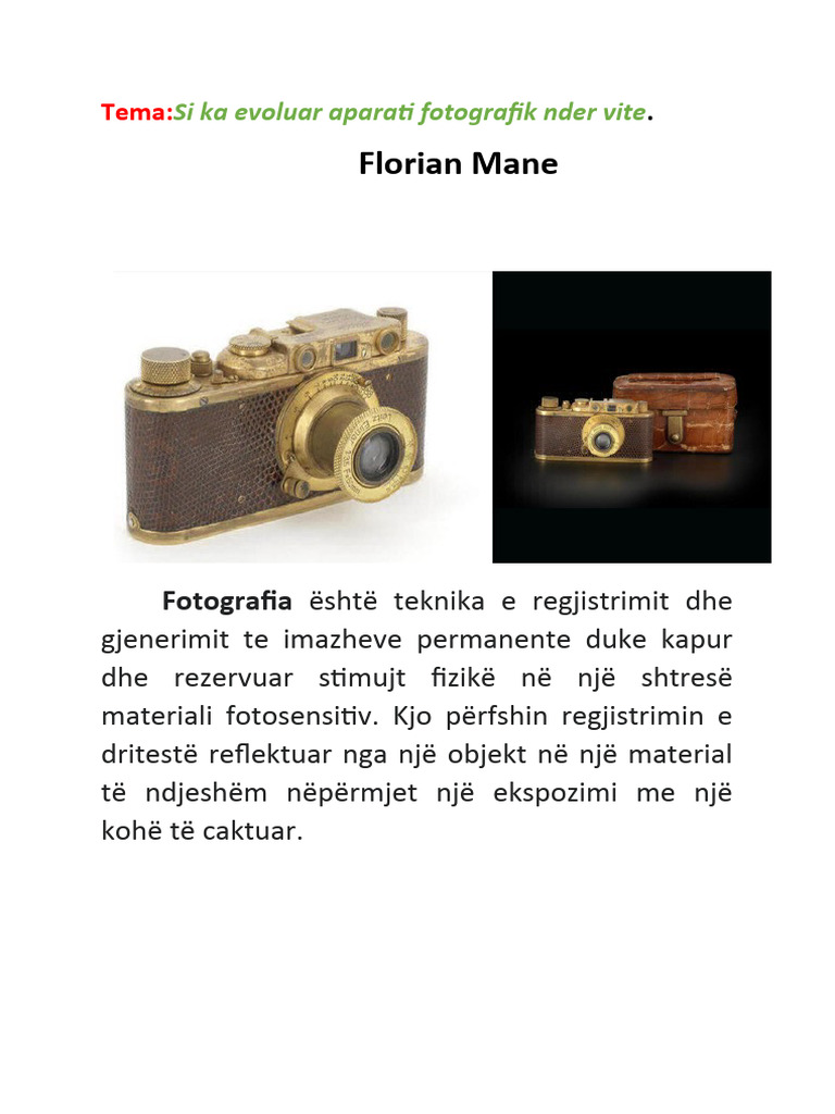 TemaSi Ka Evoluar Aparati Fotografik Nder Vite | PDF