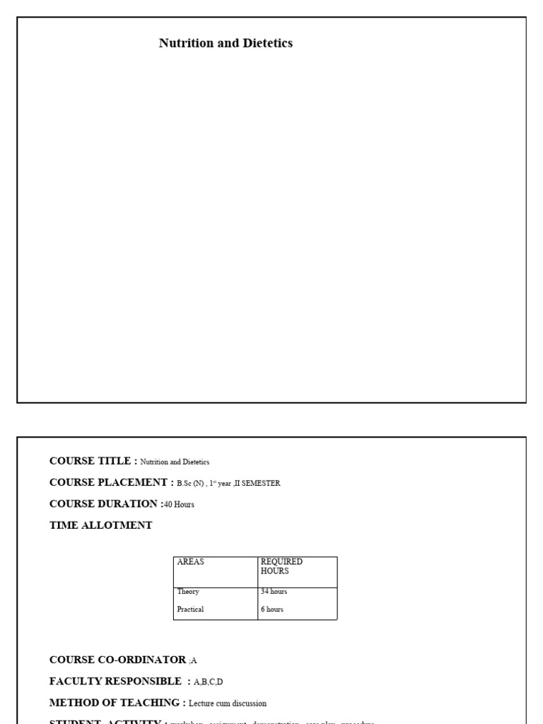 Course Plan Nutrition | PDF | Nutrition | Diet & Nutrition