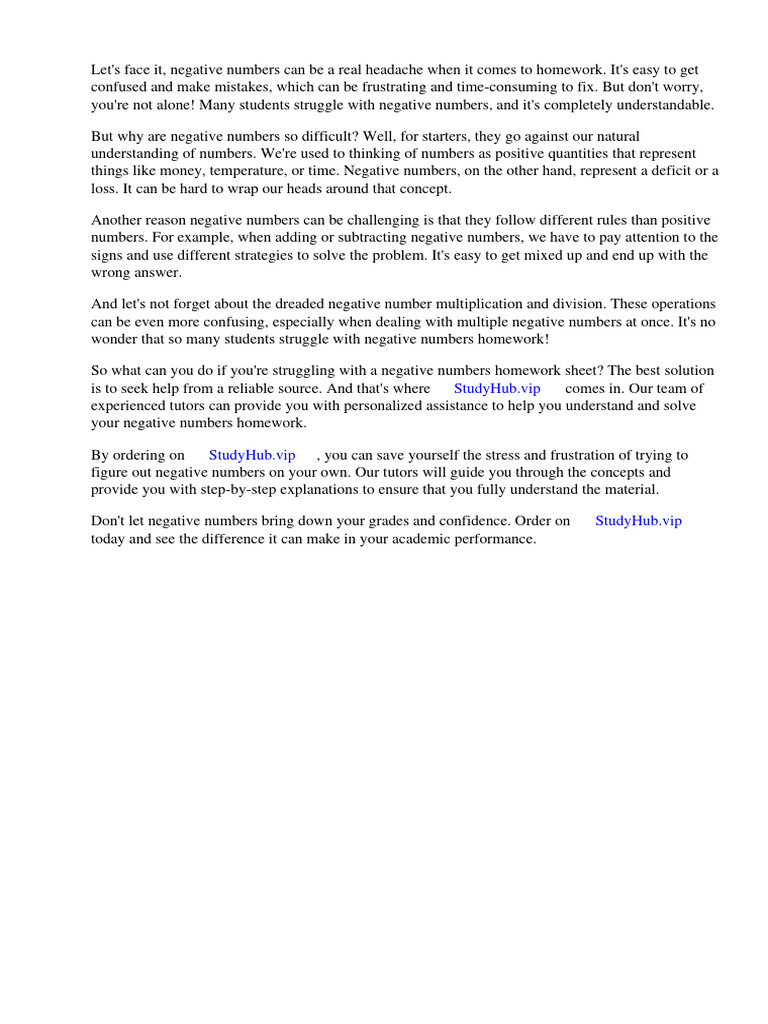 Negative Numbers Homework Sheet | PDF | Numbers | Multiplication