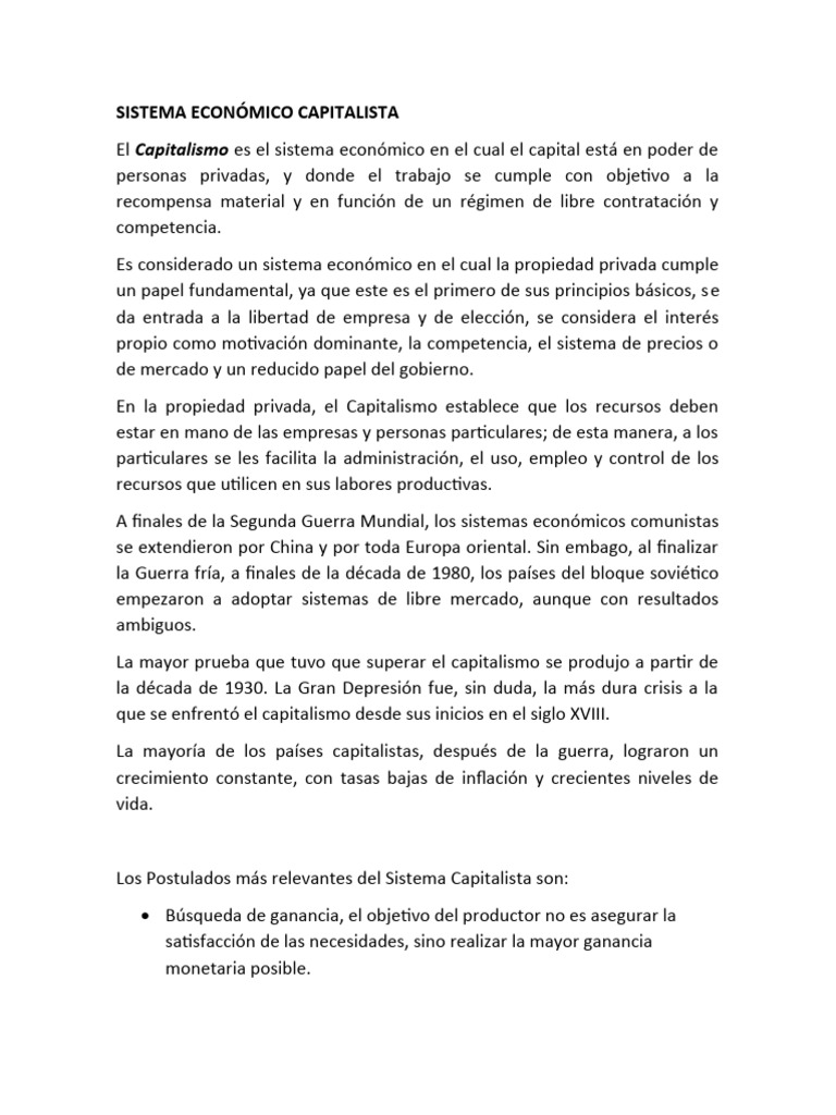 Sistema Económico Capitalista | PDF | Capitalismo | Sistema económico