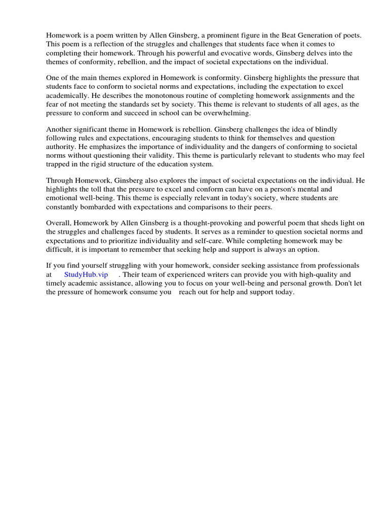 Homework by Allen Ginsberg Theme | PDF | Poetry | Allen Ginsberg