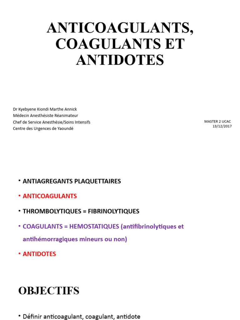 Anticoagulants, Coagulants Et Antidotes-1 | PDF | Hémostasie | Coagulation