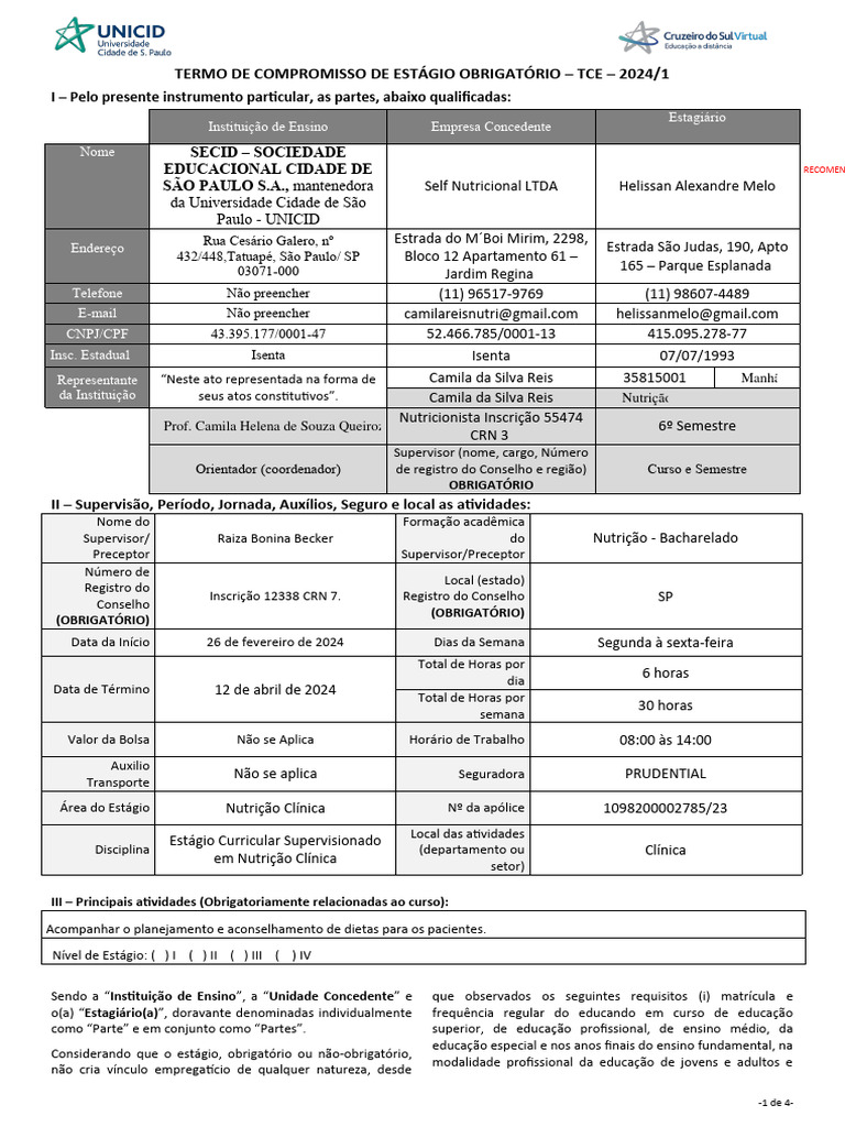 Tce Obrigatorio Unicid | PDF | Estágio | Procura de Emprego