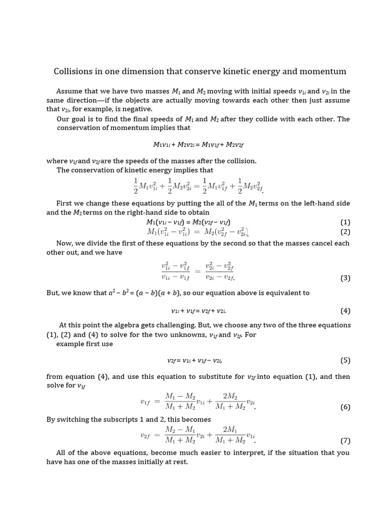 One Dimensional Collision Analysis Pdf