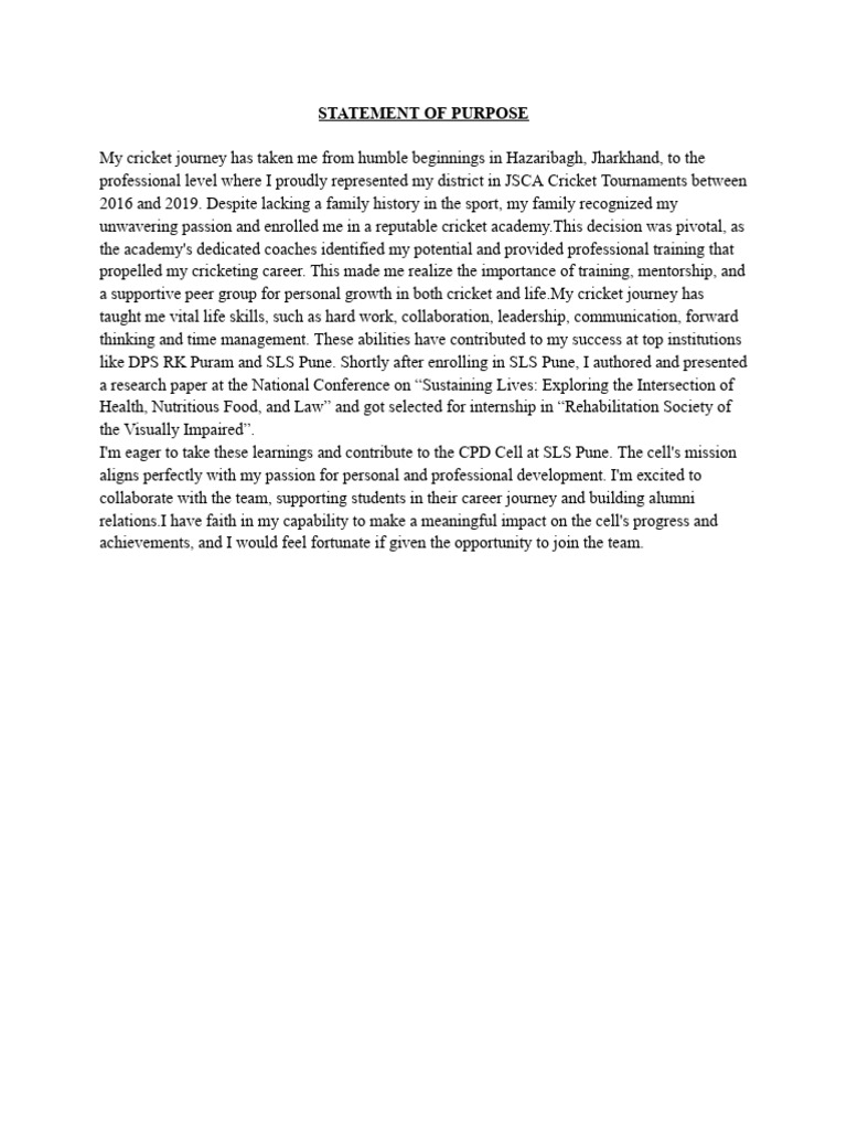 STATEMENT OF PURPOSE CPD Cell | PDF