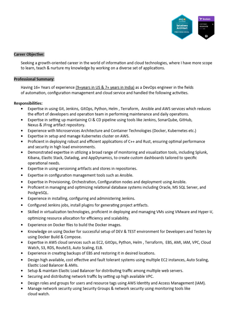 1 Sr. Devops Architect | PDF | Cloud Computing | Amazon Web Services