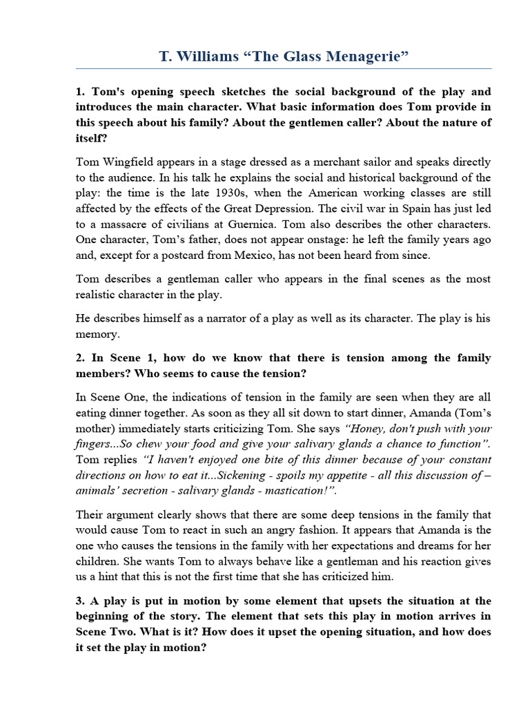 Self-Work. T. Williams "The Glass Menagerie" | PDF